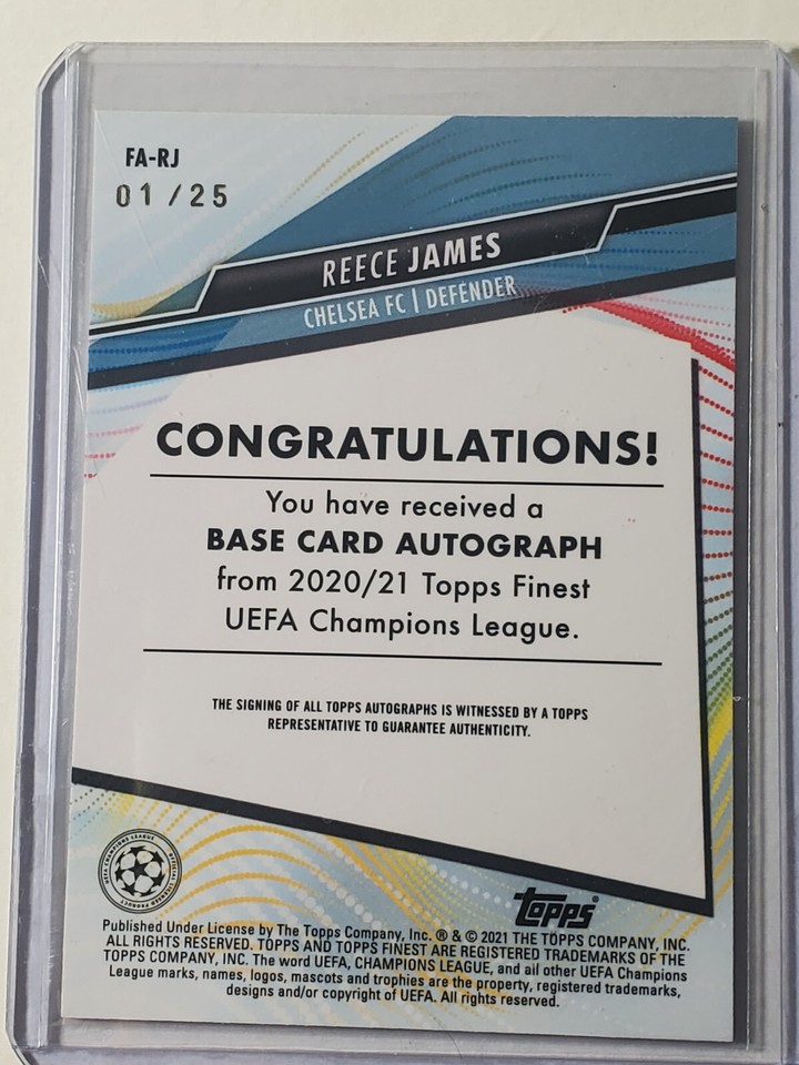 2020-21 Topps Finest Reece James /25 Orange Autograph - Chelsea ...