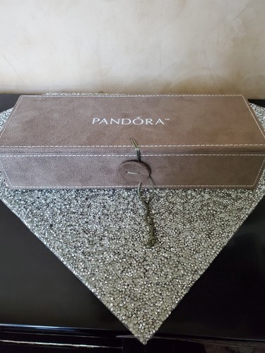 PANDORA Suede Jewelry Box Charm Organizer TAN 3 Tiered Storage Tray ...
