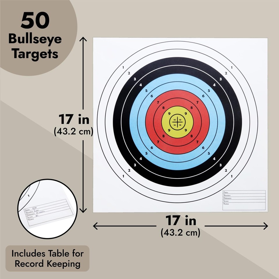 50-Pack Bullseye Large Paper Shooting Range Targets for Pistol Shooting ...