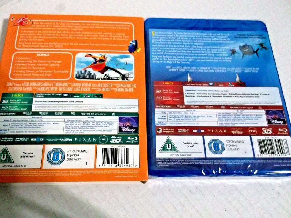 FINDING NEMO 3D + 2D New BLU-RAY w/ SLIPCOVER Region-Free UK Import ...