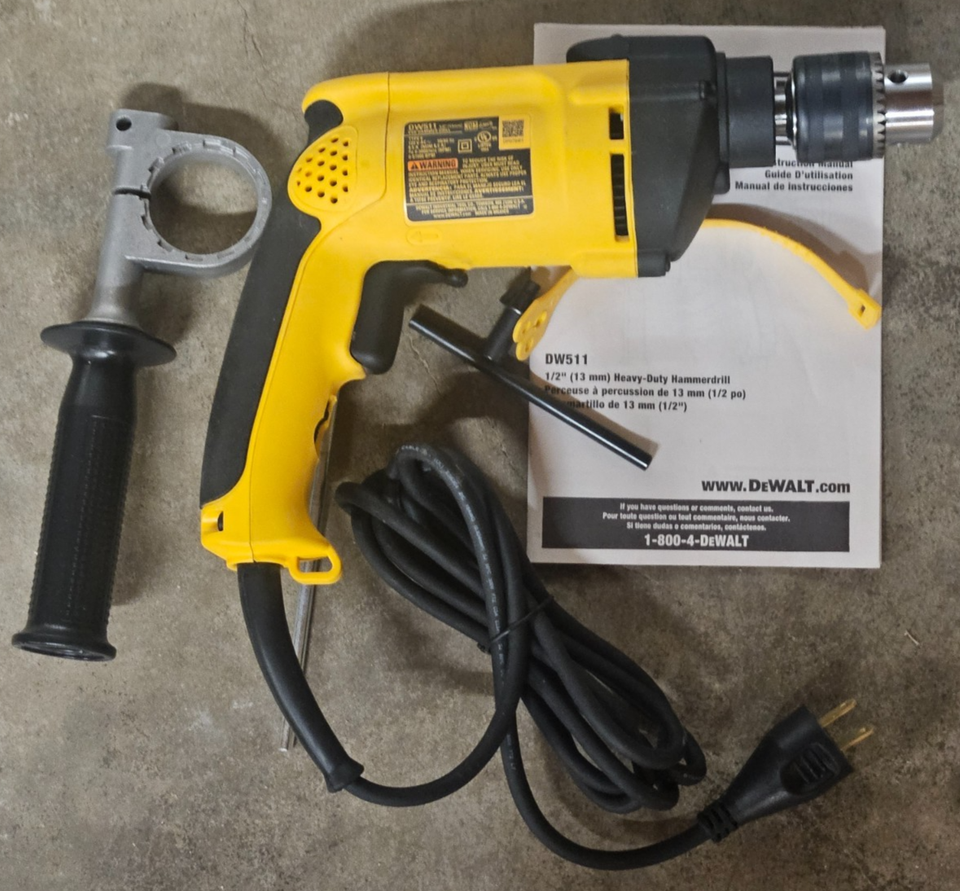 DeWalt 8.5 Amp Electric Variable Speed 1/2" Hammer Drill Model# DW511 ...