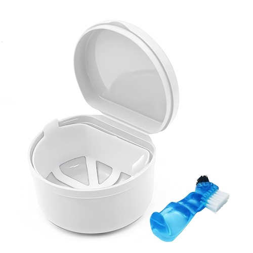 [2025 Upgrade] White Denture Soaker Box with Orthodontic Retainer Bath ...