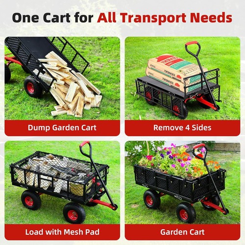 Heavy Duty Steel Garden Cart, Removable Mesh Sides, 880/1400 lb ...