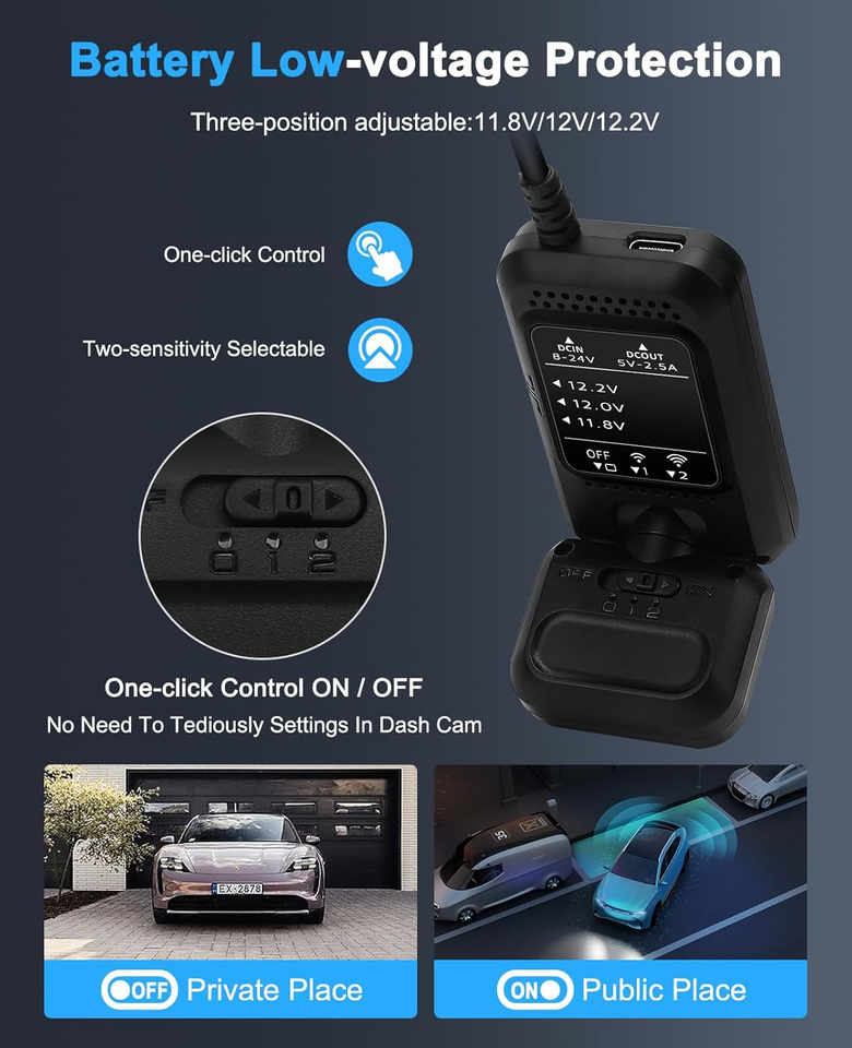 Dash Cam Hardwire Kit USB C Port,With Dual-Chip 360° Radar Sensor for ...