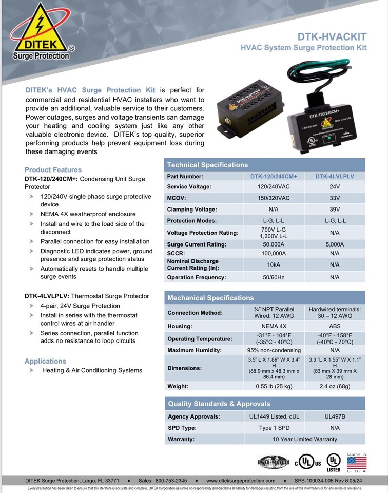 DITEK DTK-120/240CM+ Surge ARRESTOR, Parallel Protector, Multi-Purpose ...