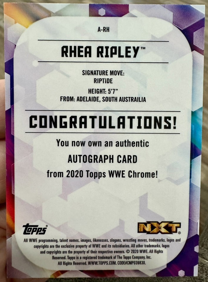 2020 Topps Chrome WWE Rhea Ripley Auto /199 Silver Refractor 1st NXT ...