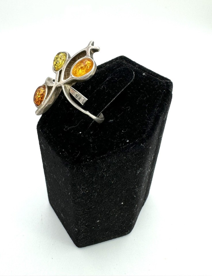 Baltic Amber Tri Color Stone Sterling Silver .925 Crawler Leaf Vine ...