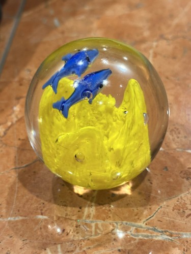 BLUE DOLPHINS YELLOW CORAL SEASCAPE AQUARIUM OCEAN 2.5" Paperweight AIR ...