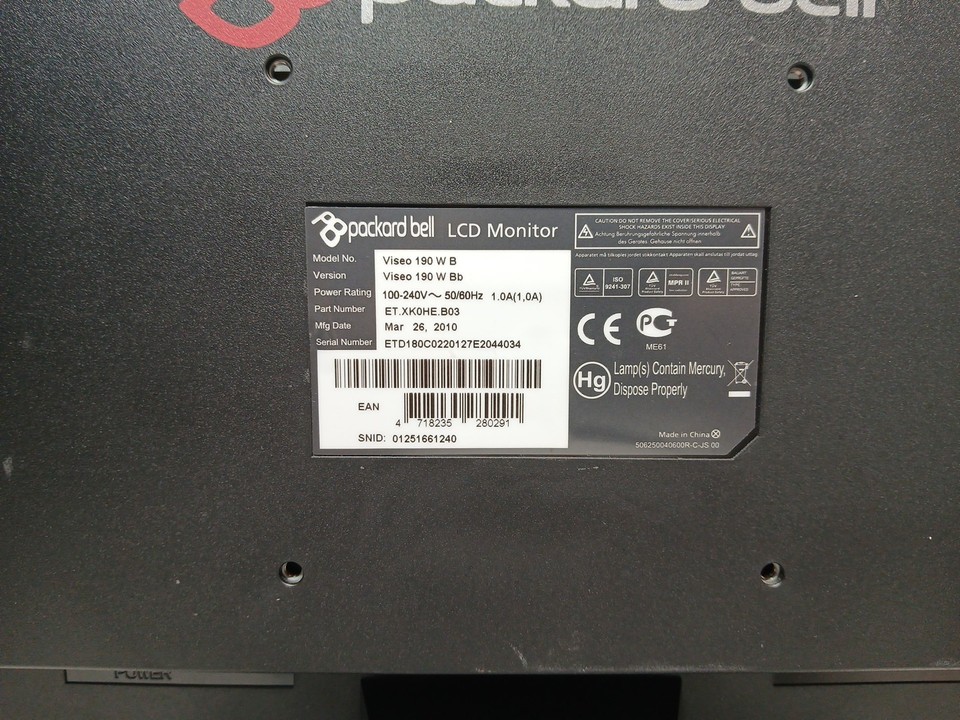 Packard Bell Viseo 190WB 19" LCD Computer Monitor Tested Working | eBay UK