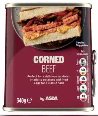 ASDA CORNED BEEF 340g TIN BRAZILIAN BEEF VARIOUS QUANTITIES REDUCED ...