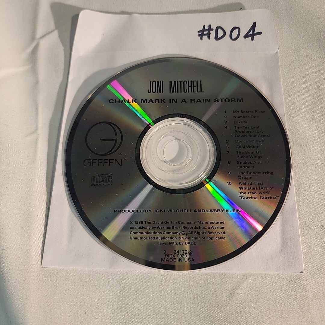 Joni Mitchell - Chalk Mark in a Rain Storm (CD, 1988, Geffen) Disc Only ...