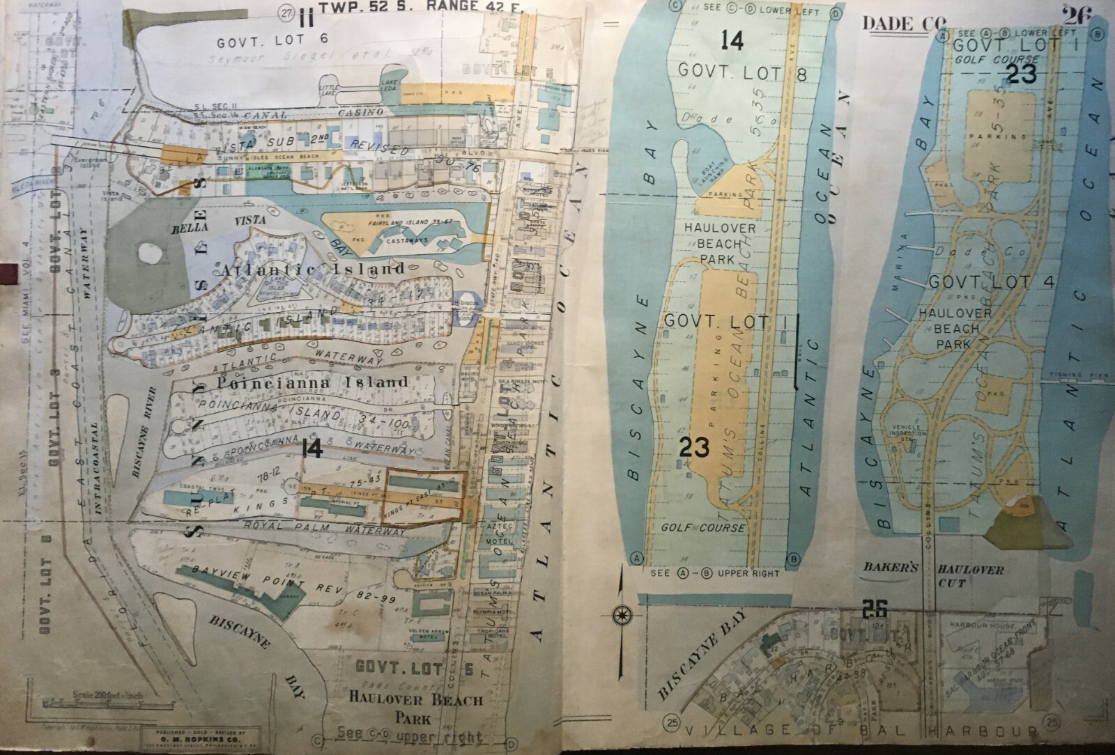 1952 HAULOVER BEACH PARK COLLINS AVENUE MIAMI BEACH FLORIDA ATLAS MAP ...