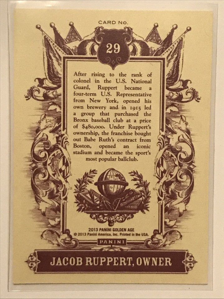 2013 Panini Golden Age Jacob Ruppert #29 New York Yankees Owner Card | eBay