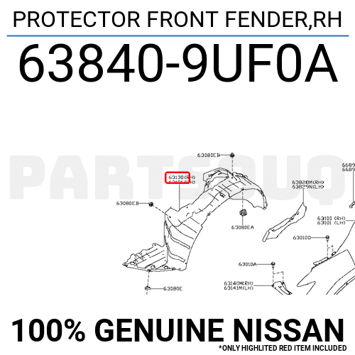 638409UF0A Genuine Nissan PROTECTOR FRONT FENDER,RH 63840-9UF0A | eBay