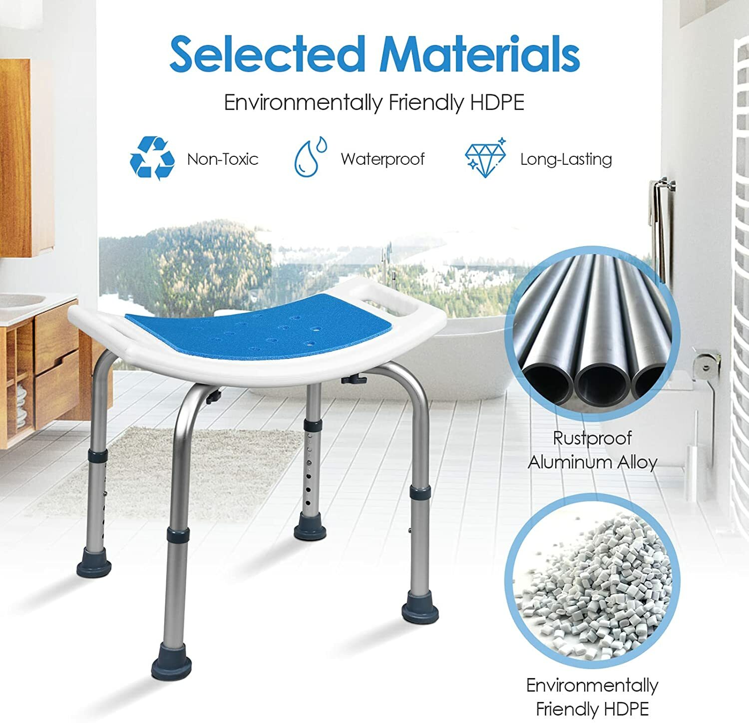 Aluminium Shower Seat Adjustable Height Stool Bench Disability Bathroom ...