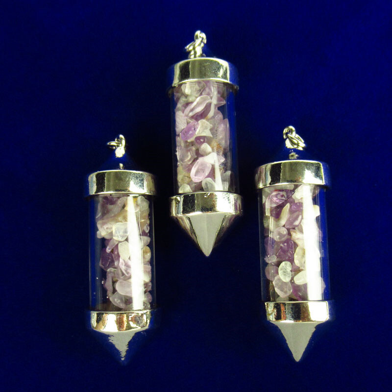 3Pcs Wishing Bottle Pendulum Natural Amethyst Chip Stone Pendant Bead ...
