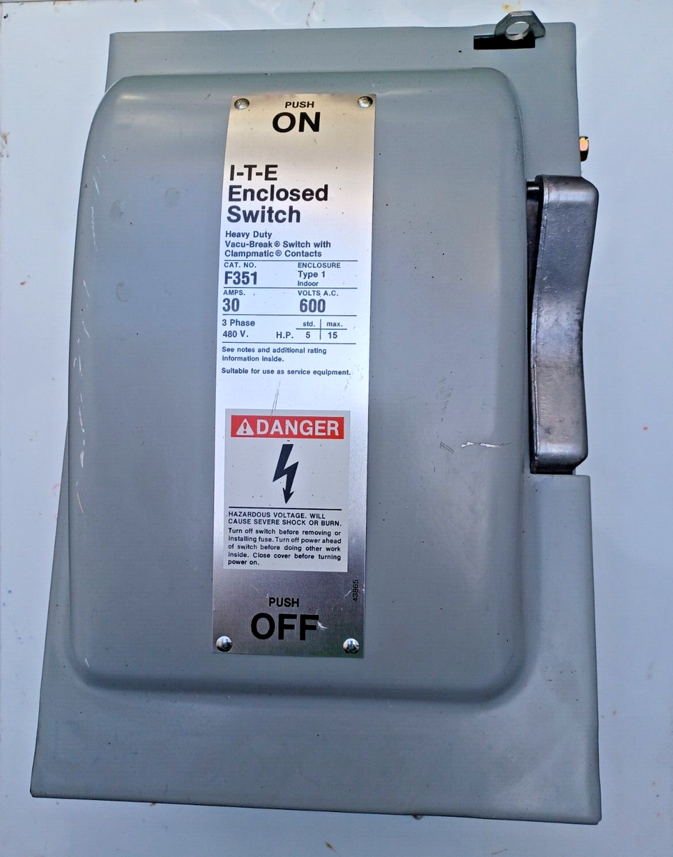 Ite Siemens Heavy Duty Enclosed Safety Switch F351 Type 1 1 ITE F351