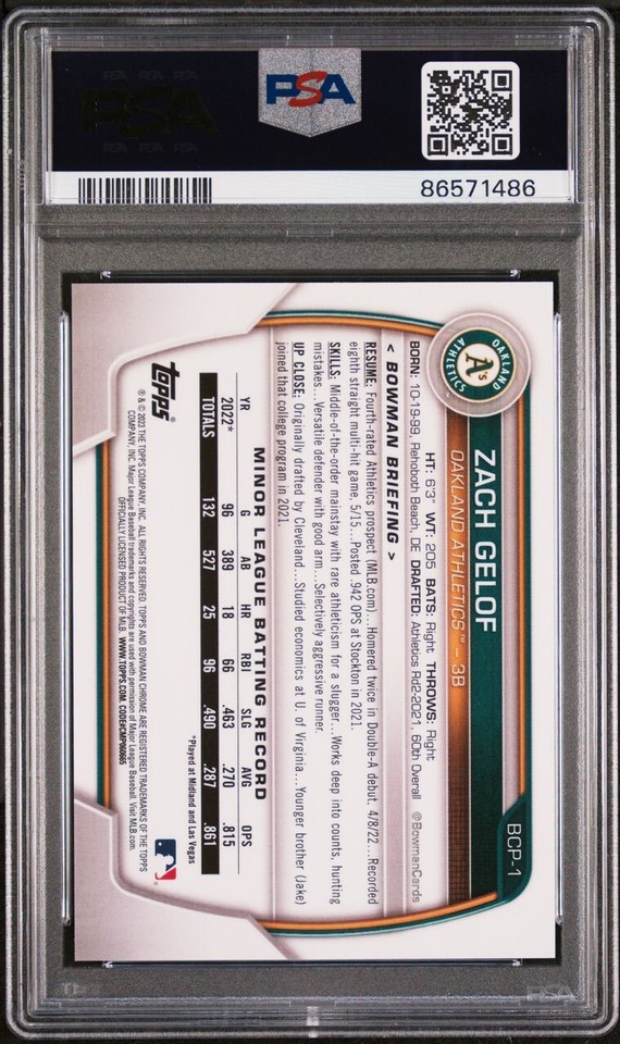 2023 Bowman Chrome Zach Gelof 1st Prospect Yellow Refractor #/75 A’s ...