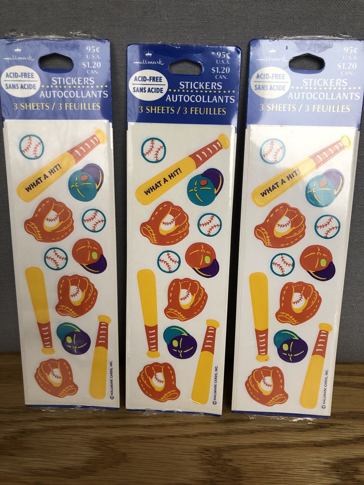 Hallmark Baseball Stickers Bat Glove Cap Ball Mitt NIP Colorful 3 Pkgs ...