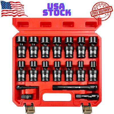 1/2" Drive Shallow Impact Universal Joint Socket Set, 18-Piece Swivel ...