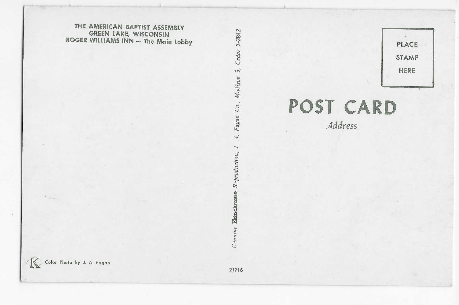 Green Lake WI American Baptist Assembly Roger Williams Inn Vintage ...