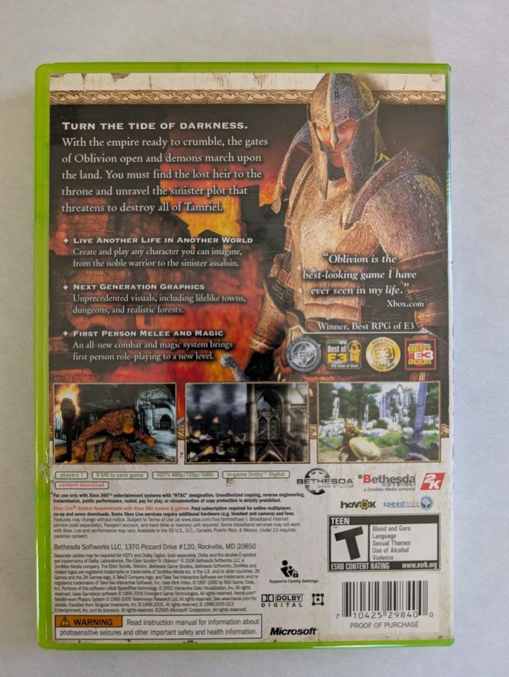 Xbox 360 The Elder Scrolls IV Oblivion Game | eBay