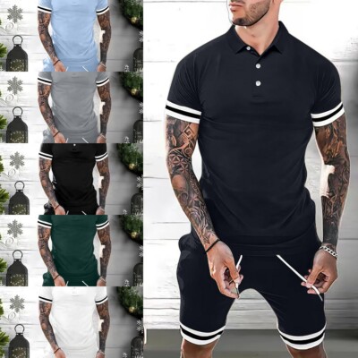Mens Short Sets 2 Piece Outfits Polo Shirt Fashion Summer Tracksuits ...
