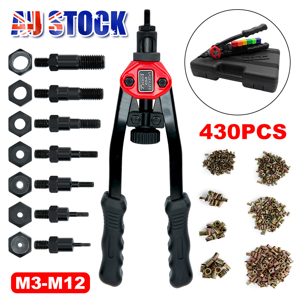 430PCS Rivet Nut Kit Riveter Gun Heavy Duty Riveting Rivets Nutsert ...