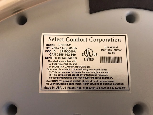 Select Comfort Sleep Number Dual Hose Pump With Wireless Remote Ufcs3-2 ...
