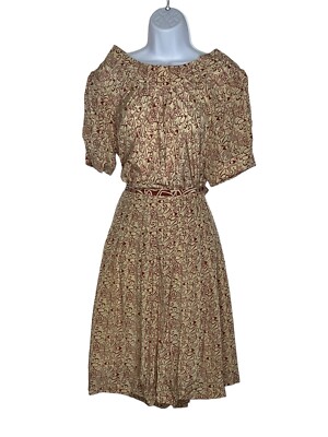 Casch by Gro Abrahamsson cream brown 100% silk skirt blouse outfit sz ...
