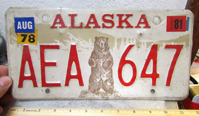 1976 Alaska metal License Plate '76 Kodiak bear style plate, AEA 647 ...