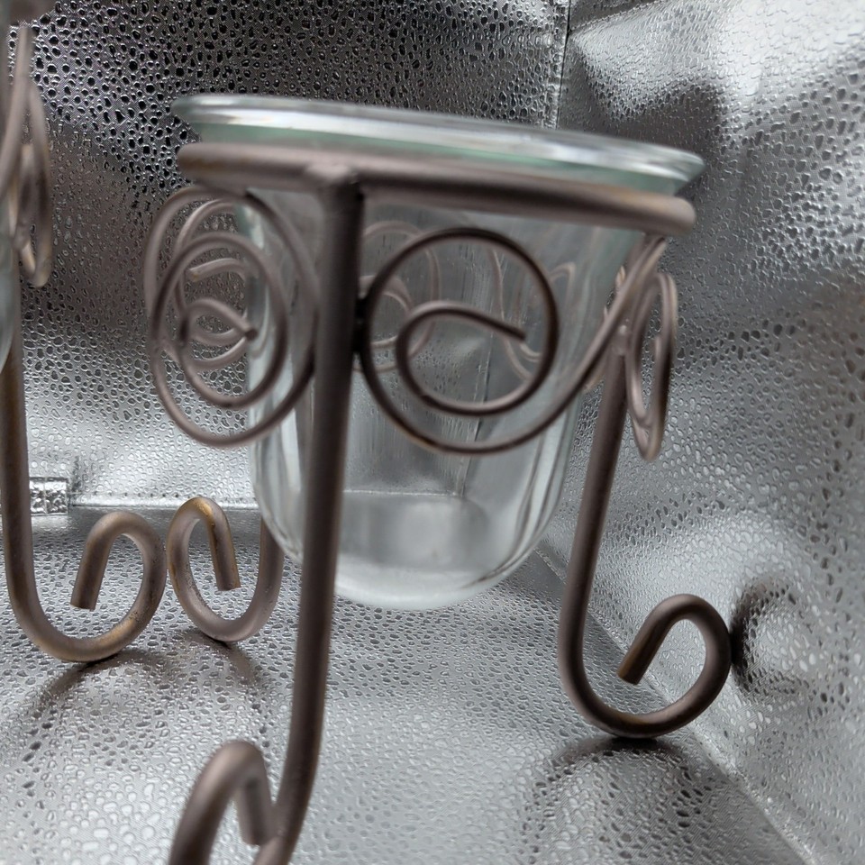 Metal Candle Holder Stands W Glass Inserts Set of 3 Retro Cottage Decor ...