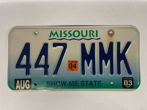 MISSOURI LICENSE PLATE 447 MMK AUGUST 2003 2004 STICKERS | eBay