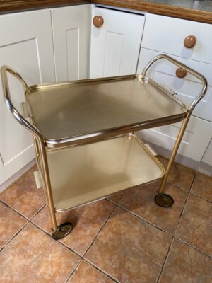 Vintage 2 Tier Gold Colored Cocktail, Drinks, Hostess, Tea Trolley | eBay