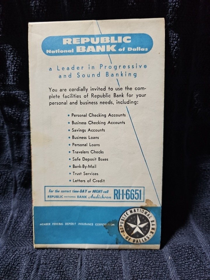 Vintage Rare 1958 City Of Dallas Map Republic National Bank Of Dallas ...