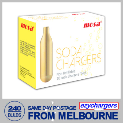 240 MOSA SODA CHARGERS BULBS 10 PACK x 24 SELTZER CARBON DIOXIDE CO2 ...