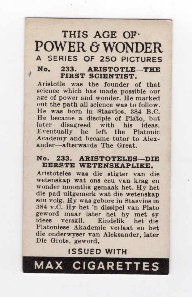 Power & Wonder cigarette card 1935 #233 Aristotle, Greece | eBay