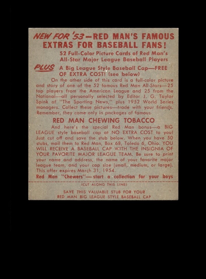 1953 Red Man Set-Break #AL18 Johnny Mize VG-VGEX *GMCARDS* | eBay