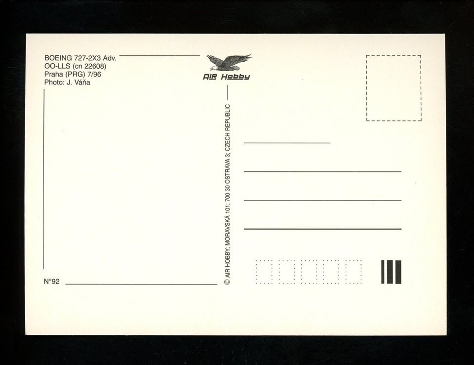 Aviation Airplane Airline postcard Air Hobby #92 Boeing 727 2X3 Praha ...