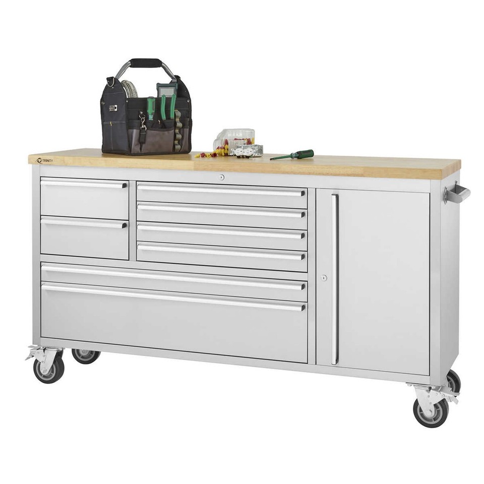WORK BENCH WORKSHOP GARAGE MOBILE TOOL HEAVY DUTY STEEL DRAWERS STORAGE ...
