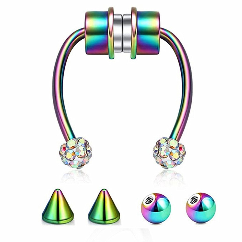 3pc Magnetic Fake Septum Nose Ring Segment Ear Tragus Faux Clicker Non ...