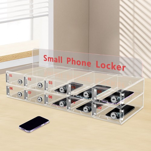 10 Slots Cell Phone Locker Box Transparent Cabinet Acrylic Storage Box ...