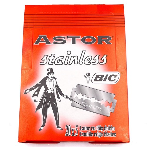 100 BIC Astor Stainless Double Edge Safety Razor Blades-SMOOTH (Card of ...
