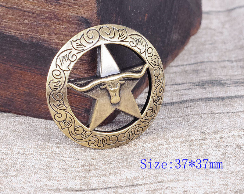 6PC WESTERN LONGHORN STAR RODEO LEATHER CRAFT ANTIQUE BRASS CONCHOS ...