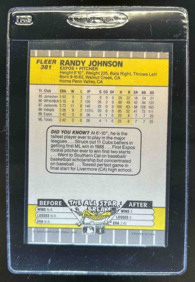 1989 Fleer Randy Johnson Rookie UER RC #381a | eBay