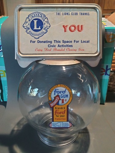 VINTAGE FORD GLASS GLOBE PENNY GUMBALL VENDING MACHINE COIN OP WITH ...