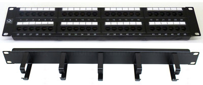 Cat6 19" 48 Port Patch Panel + Ring Cable Tidy Comms Rack Data Network ...