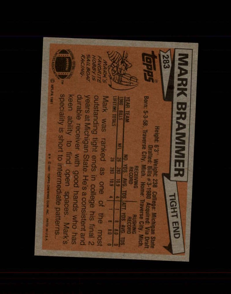 1981 Topps Football #283 Mark Brammer STARX 7 NM CS64233 | eBay