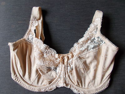 M&S Bra Full Cup DD+ U/Wired Non-Padded Floral Lace Trim 32DD Natural ...