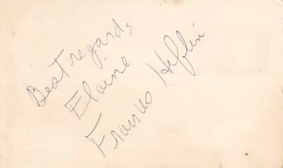 FRANCES HEFLIN d 1994 Signed Best 3x5 Index Card Actress/All My ...
